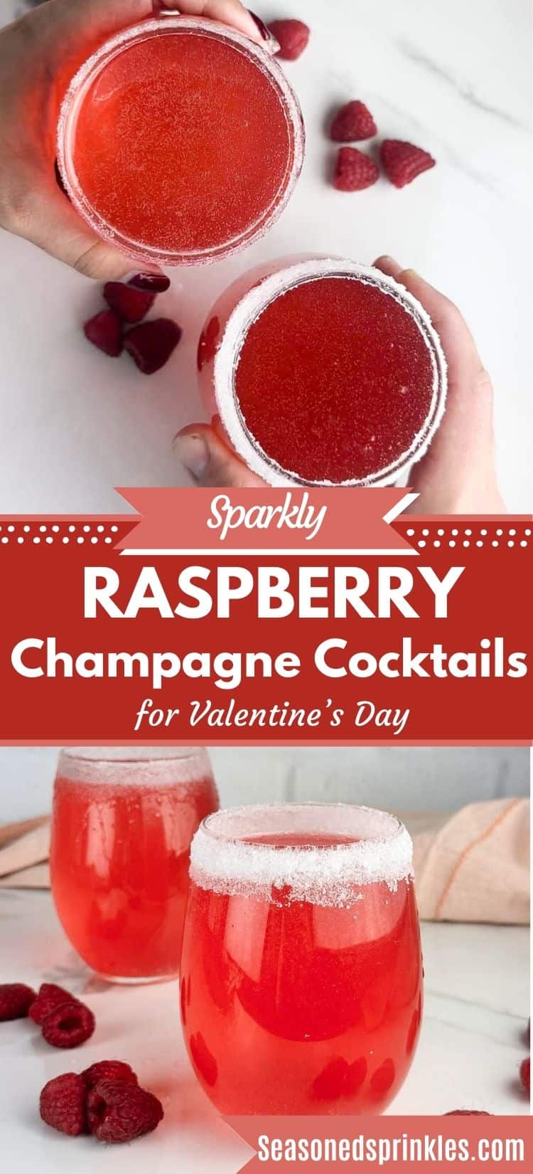 Sweet Sparkly Raspberry Champagne Cocktails - Seasoned Sprinkles