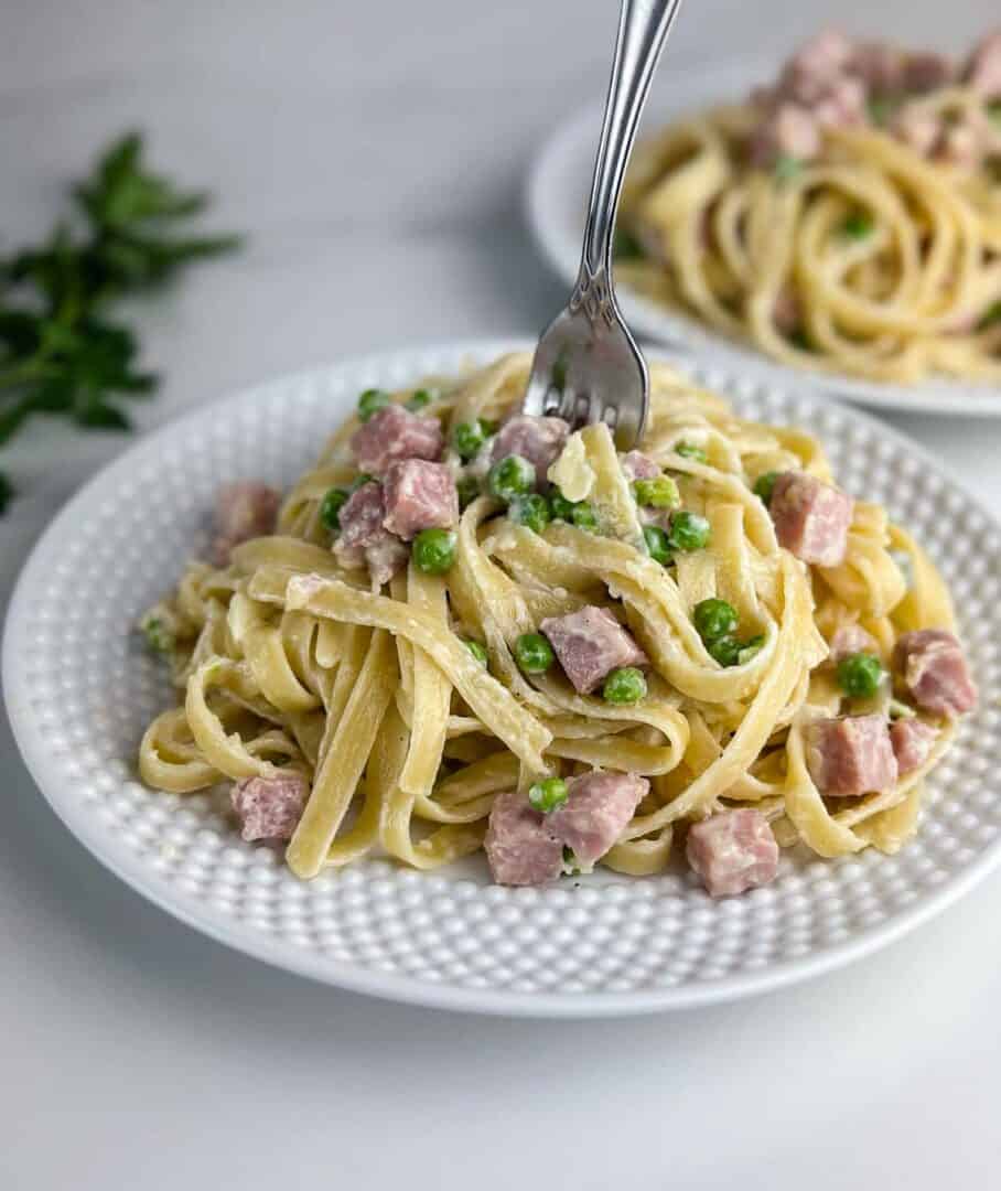 Easy Creamy Pasta with Ham and Peas - Seasoned Sprinkles